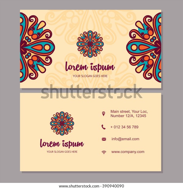 Visiting card and business card set with mandala design element logo ...