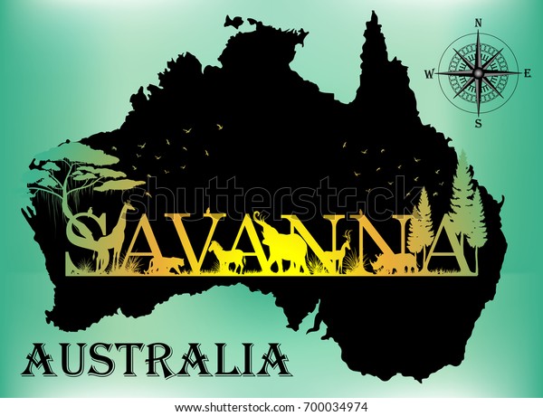 Visual Drawing Savanna Text Design Silhouette Stock Vector (Royalty ...