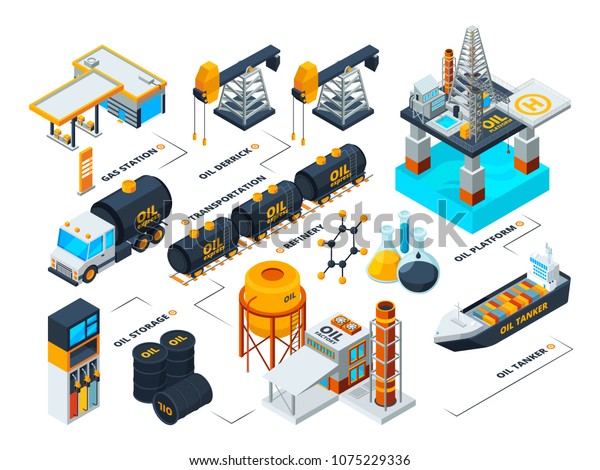 Visualization All Stages Oil Production Isometric Stock Vector (Royalty ...