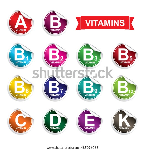 Vitamins Sticker Button Label Sign Set Stock Vector (Royalty Free ...