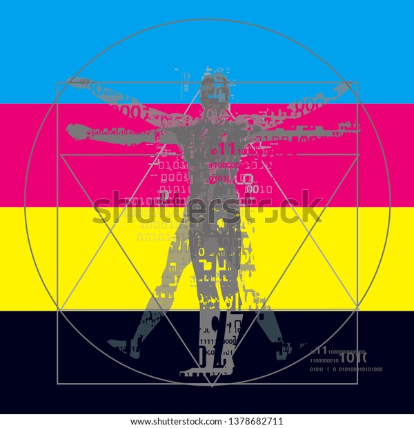 Vitruvian Man Binary Codes On Cmyk 库存矢量图（免版税）1378682711 | Shutterstock
