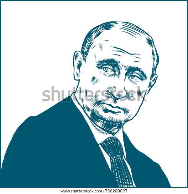 Vladimir Putin Vector Portrait Drawing Illustration 스톡 벡터(로열티 프리 ...