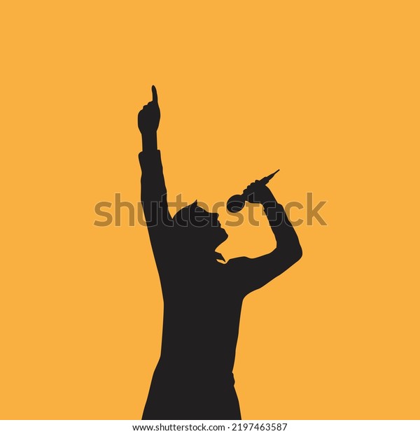 Vocalist Raising His Hand Holding Mic: เวกเตอร์สต็อก (ปลอดค่าลิขสิทธิ์ ...