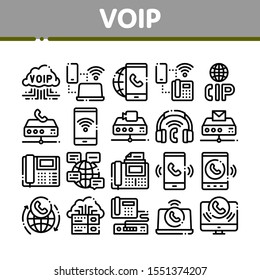Voip Calling System Collection Icons Set Stock Vector (Royalty Free ...