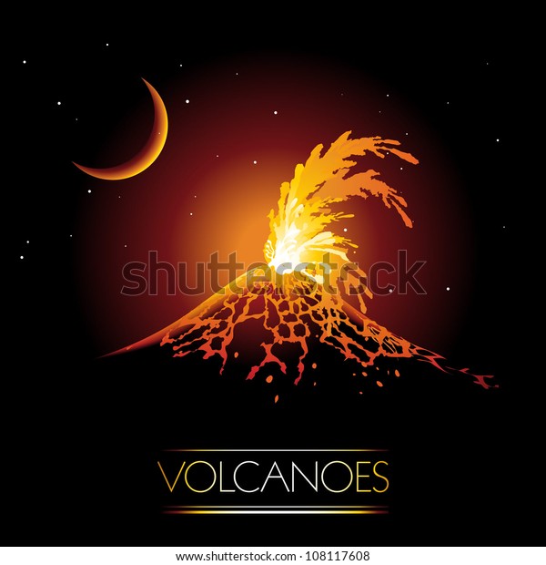 Volcano Erupting Spewing Glowing Lava Stock Vector (Royalty Free) 108117608