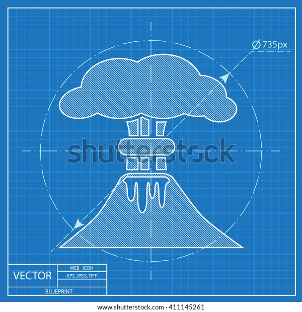 Volcano Mountain Erupting Icon Blueprint Style Stock Vector (Royalty ...