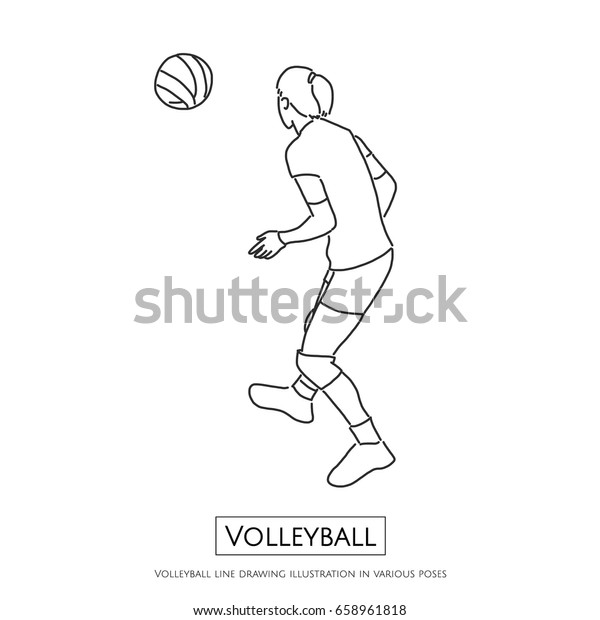 Volleyball Line Drawing Illustration Various Poses Stock Vector ...