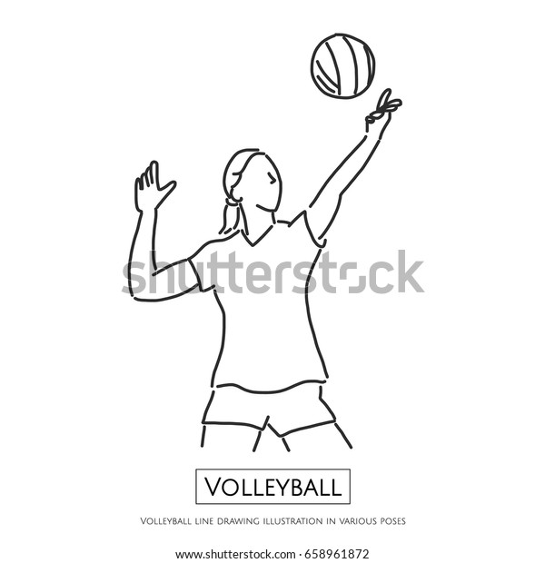 Volleyball Line Drawing Illustration Various Poses Stock Vector ...