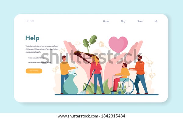 Volunteer Help Web Banner Landing Page Stock Vector (Royalty Free ...