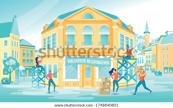Volunteer Restoration Vector Illustration Old Building Stock Vector ...