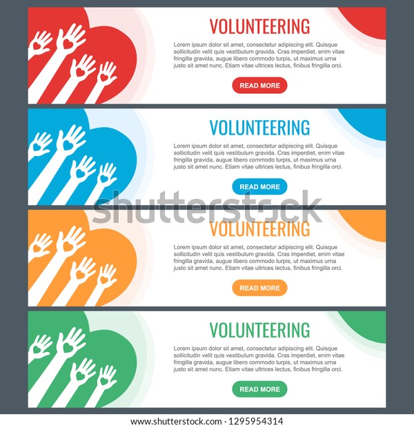 Volunteer Web Banner Templates Hands Hearts Stock Vector (Royalty Free ...