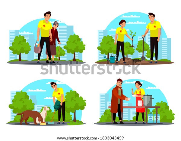 Volunteering Supporting People Vector Set Volunteer Stock Vector ...