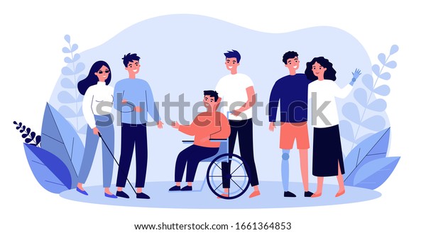 Volunteers Helping Disabled People Group Men Stock Vector (Royalty Free ...