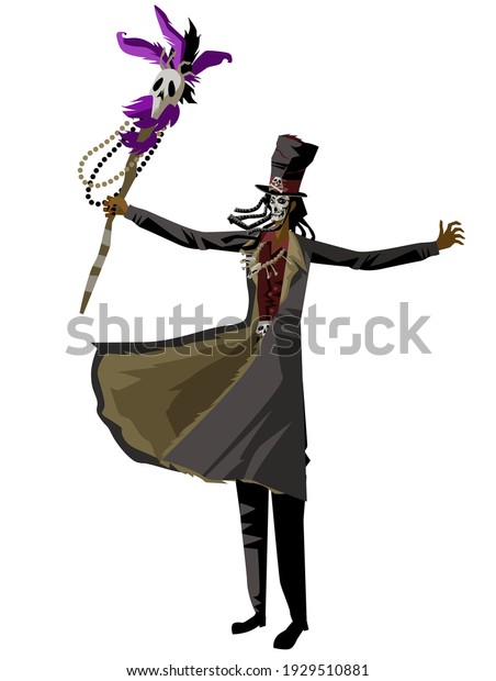 Voodoo Man Hat Skull Staff Stock Vector (Royalty Free) 1929510881 ...
