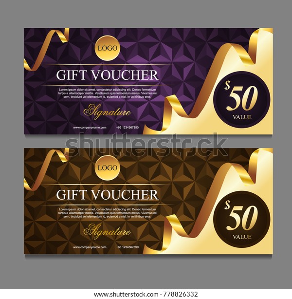 Voucher Template Gold Certificate Background Design Stock Vector ...
