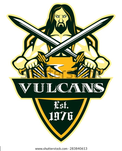 Vulcan Logo Blacksmith Swards Wielding Retro Stock Vector (Royalty Free ...