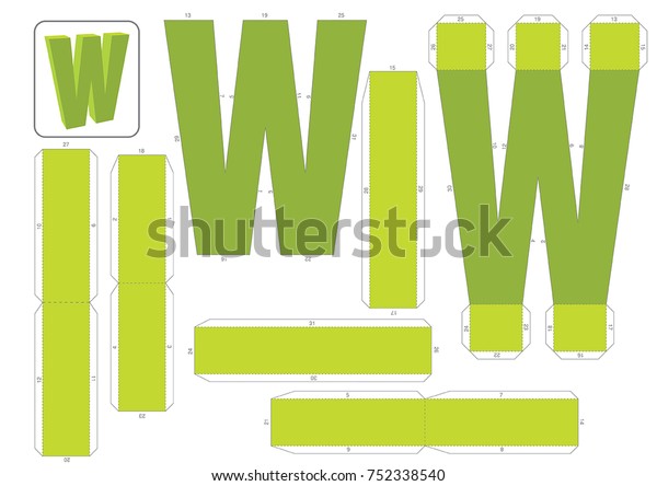 W Alphabet Paper Model Template Cut Stock Vector (Royalty Free ...