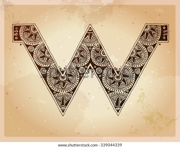 W Decorative Letter Hand Drawn Alphabet Stock Vector (Royalty Free ...