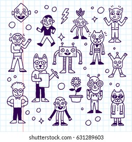 Wacky Funny Doodle Characters 4 Outline Stock Vector (Royalty Free ...