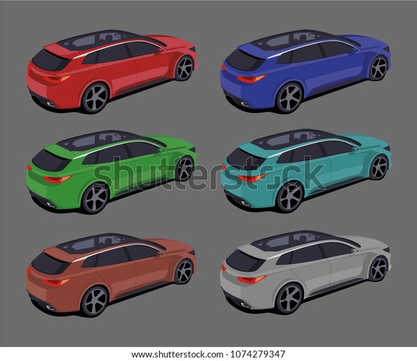Wagon Car Different Color Set Stock Vector (Royalty Free) 1074279347