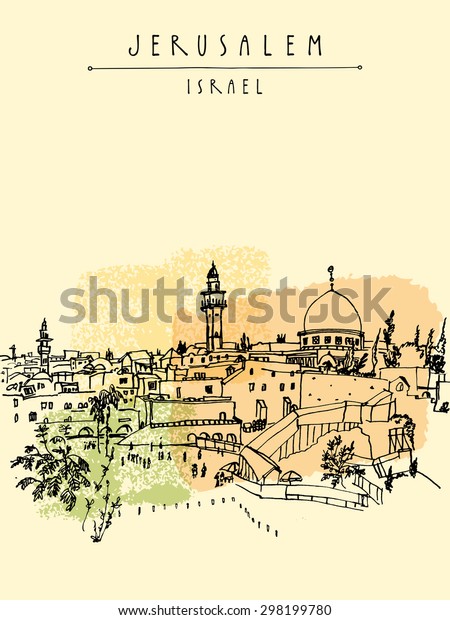 Wailing Wall Jerusalem Israel Handmade Vector Stock Vector (Royalty ...