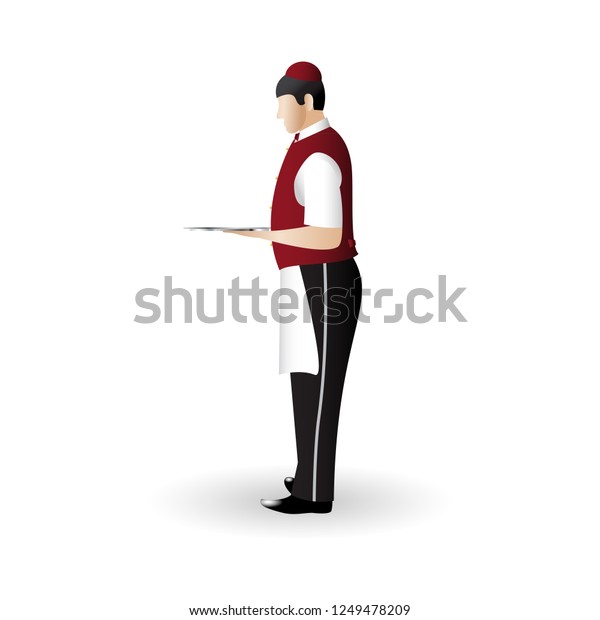 Waiter Color Flat Icon Standing Sideways Stock Vector (Royalty Free ...