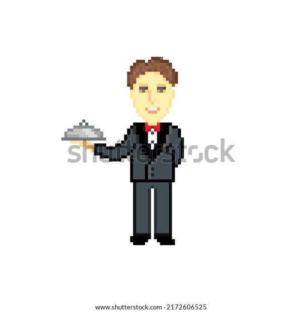 Waiter Isolated On White Background Pixel: เวกเตอร์สต็อก (ปลอดค่า ...