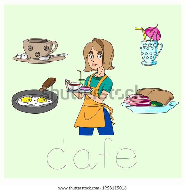 Waitress Girl Some Cafe Stuff Stock Vector (Royalty Free) 1958115016 ...
