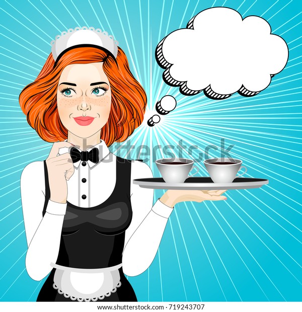 Waitress Tray Tea Coffee Thinking Girl Stock Vector (Royalty Free ...
