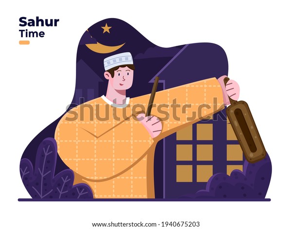 Waking People Do Sahur Hitting Kentongan Stock Vector (Royalty Free ...