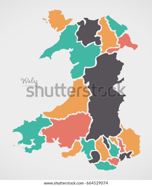 Wales Map States Modern Round Shapes: vector de stock (libre de ...