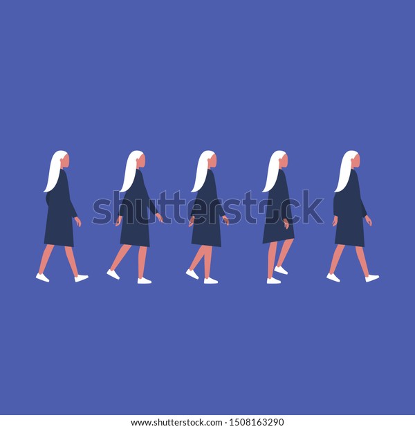 Walking Female Character Animation Set Flat Stock Vector (Royalty Free ...