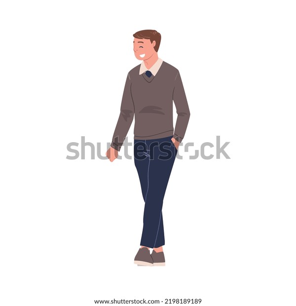 Walking Man Character Strolling Street Smiling Stock Vector (Royalty ...