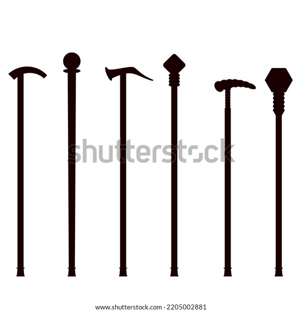 Walking Stick Icon Set Isolated On Stock Vector (Royalty Free ...