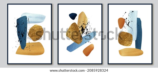 Wall Art Triptych Set Posters Golden Stock Vector (Royalty Free ...