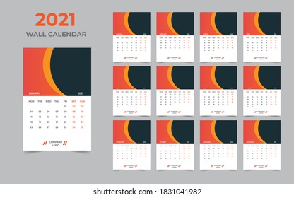 Wall Calendar Design 2021 Template Set Stock Vector (Royalty Free ...