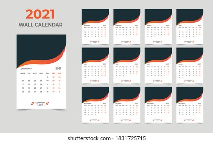 Wall Calendar Design 2021 Template Set Stock Vector (Royalty Free ...