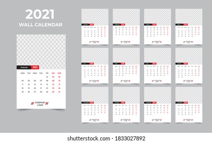 Wall Calendar Design 2021 Template Set Stock Vector (Royalty Free ...