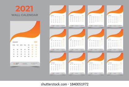 Wall Calendar Design 2021 Template Set Stock Vector (Royalty Free ...