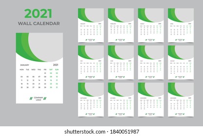2021 Wall Calendar Design Set 12 Stock Vector (Royalty Free) 1842048943 ...