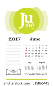 Wall Calendar June 2017 Year Week Stock Vector (Royalty Free) 515866441 ...