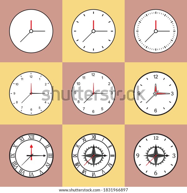 Wall Clock Dial Outline Icon Set Stock Vector (Royalty Free) 1831966897 ...