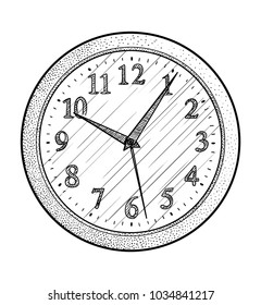 Wall Clock Illustration Drawing Engraving Ink Stock Vector (Royalty ...