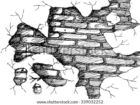 Cracked Brick Wall Drawing | Free download on ClipArtMag