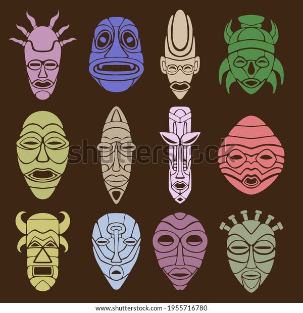 Wallpaper Set Twelve Pagan Masks Faces Stock Vector (Royalty Free ...