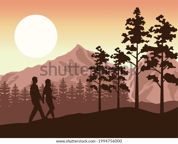 Wanderlust Forest Scene Couple Stock Vector (Royalty Free) 1994756000 ...