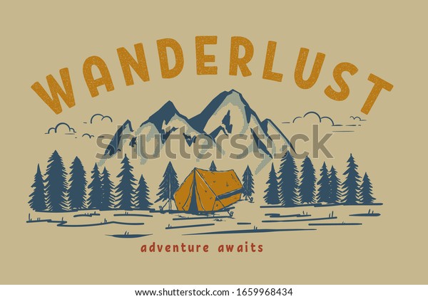Wanderlust Hand Draw Illustration Wild Mountain Stock Vector (Royalty ...