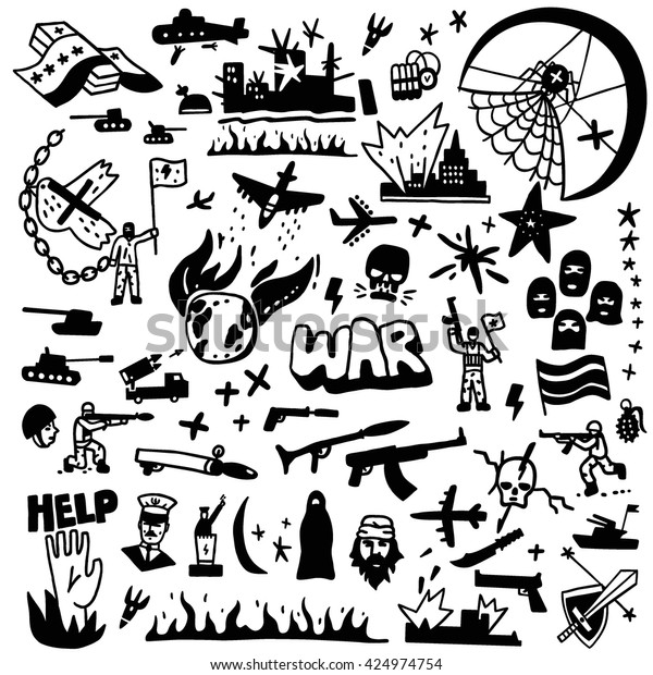War Doodles Set Stock Vector (Royalty Free) 424974754 | Shutterstock