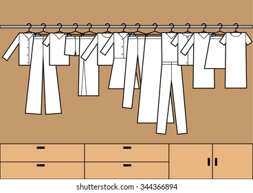 Stylish Fashion Clothes Hanging On Hangers Stock Vector (Royalty Free ...