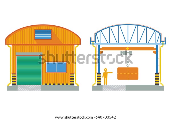 Warehouse building, cross section factory ,vector illustration